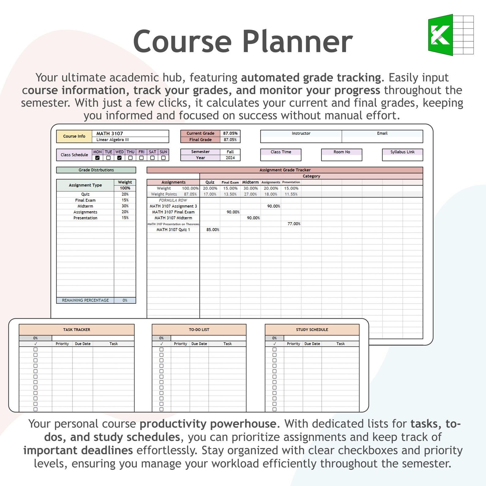 Ultimate Student Planner - Excel Template With Assignment Tracker ...