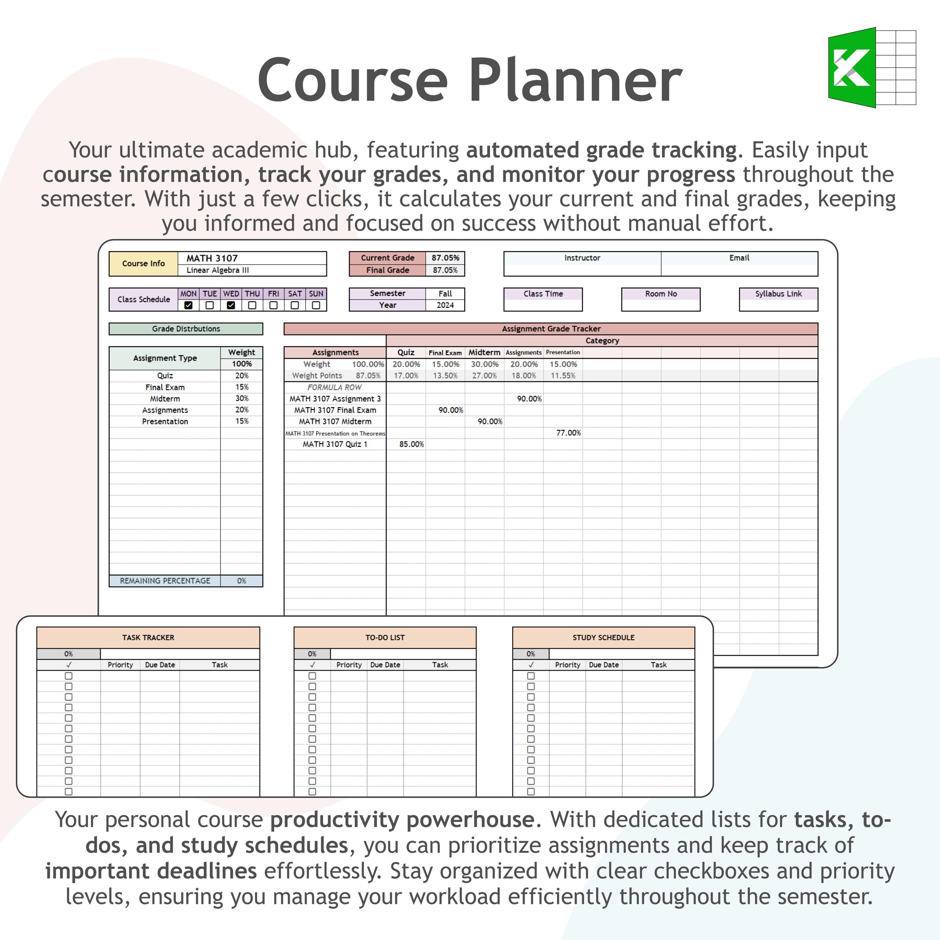 Ultimate Student Planner: Excel Template With Assignment Tracker ...