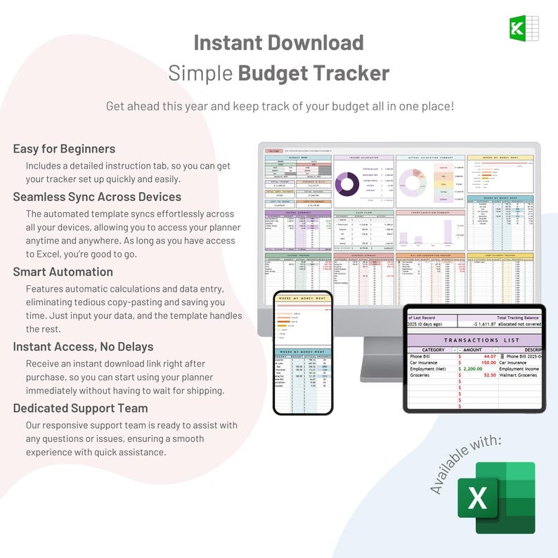 Simple Budget Tracker: Excel Template for Personal Finance (digital ...