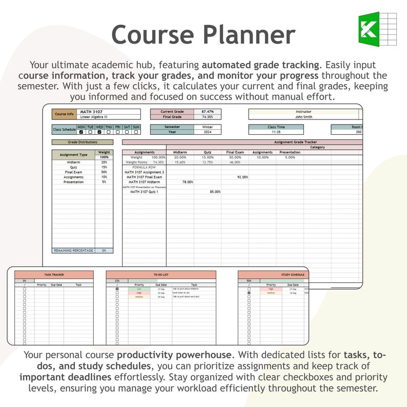 Ultimate Student Planner: Excel Template, Assignment & GPA Tracker ...