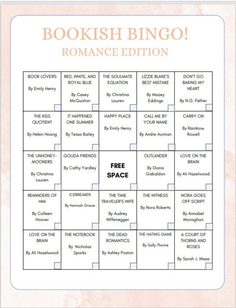 Book Bingo - Romance Edition - Etsy