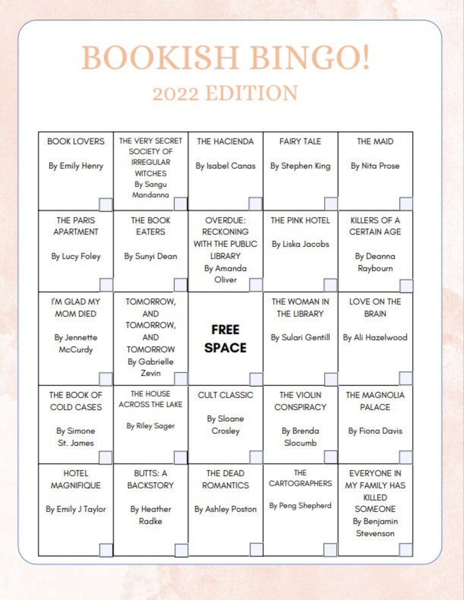Book Bingo Challenge 2022 Edition - Digital Version! - Etsy Canada