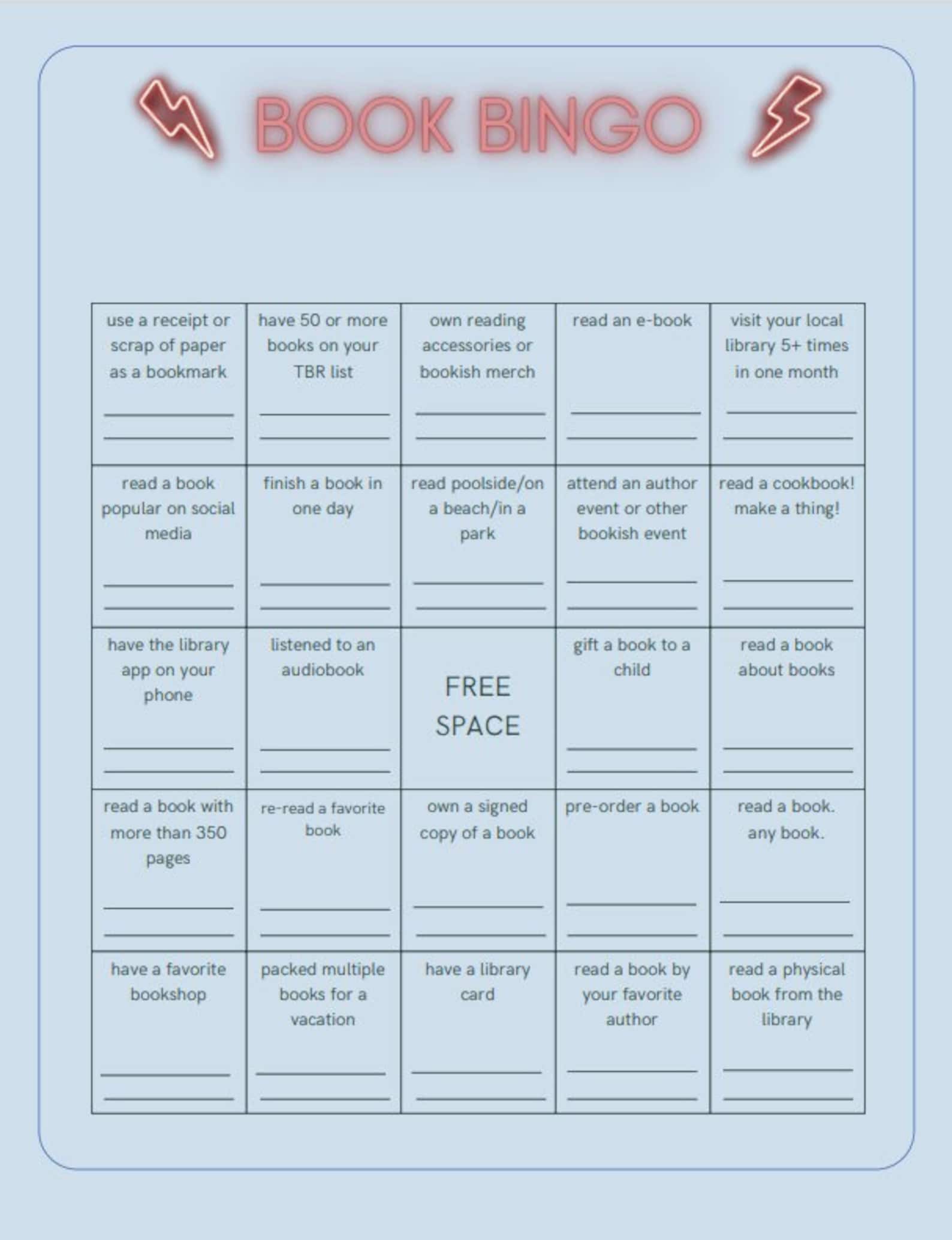 Book Bingo Challenge - Etsy