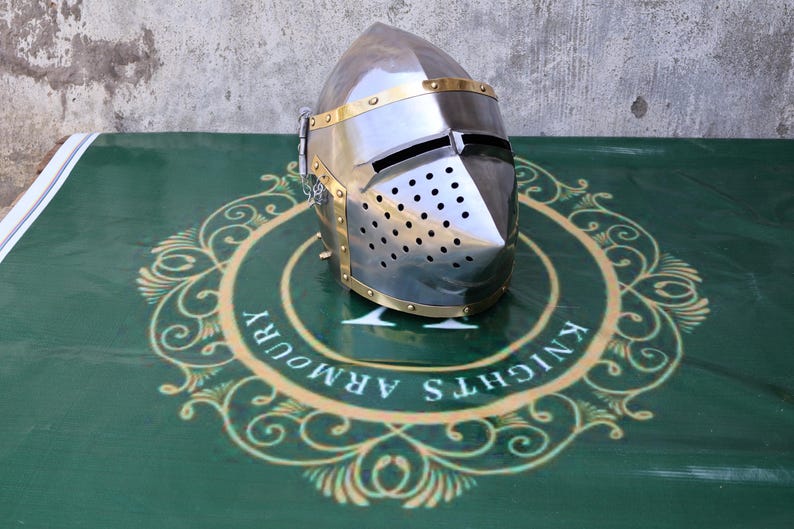 Pig Face Bascinet Helmet | Medieval Steel and Brass Wearable Knight ...