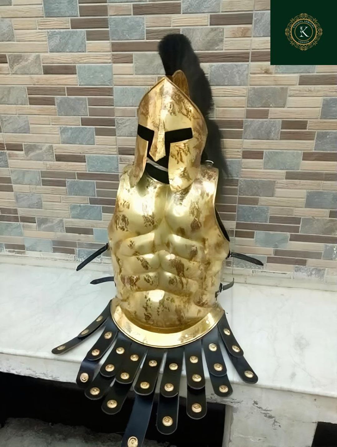 Antique Roman Muscle Armor Set | Brass Helmet, Plume | Adult Costume ...