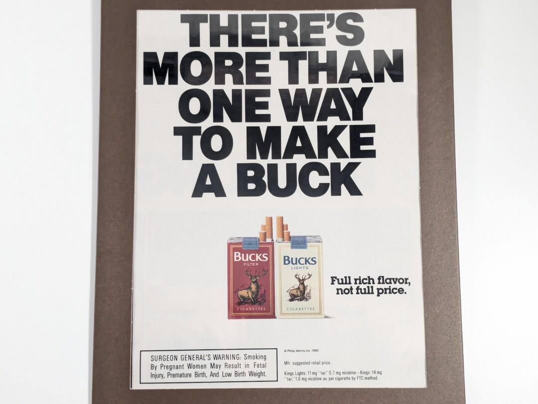 Bucks Cigarettes Vintage 1990 Ad | Laminated 9.5x12 Framed Wall Decor ...