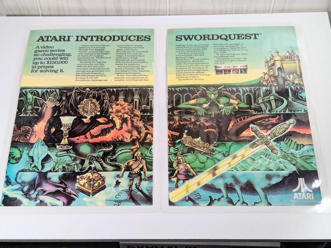 Atari Swordquest Advertisement Laminated Two-page Display, Vintage ...