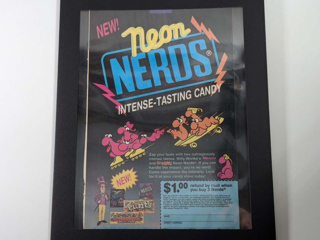 Vintage 1993 Framed Laminated Neon Nerds Candy Advertisement Intense ...