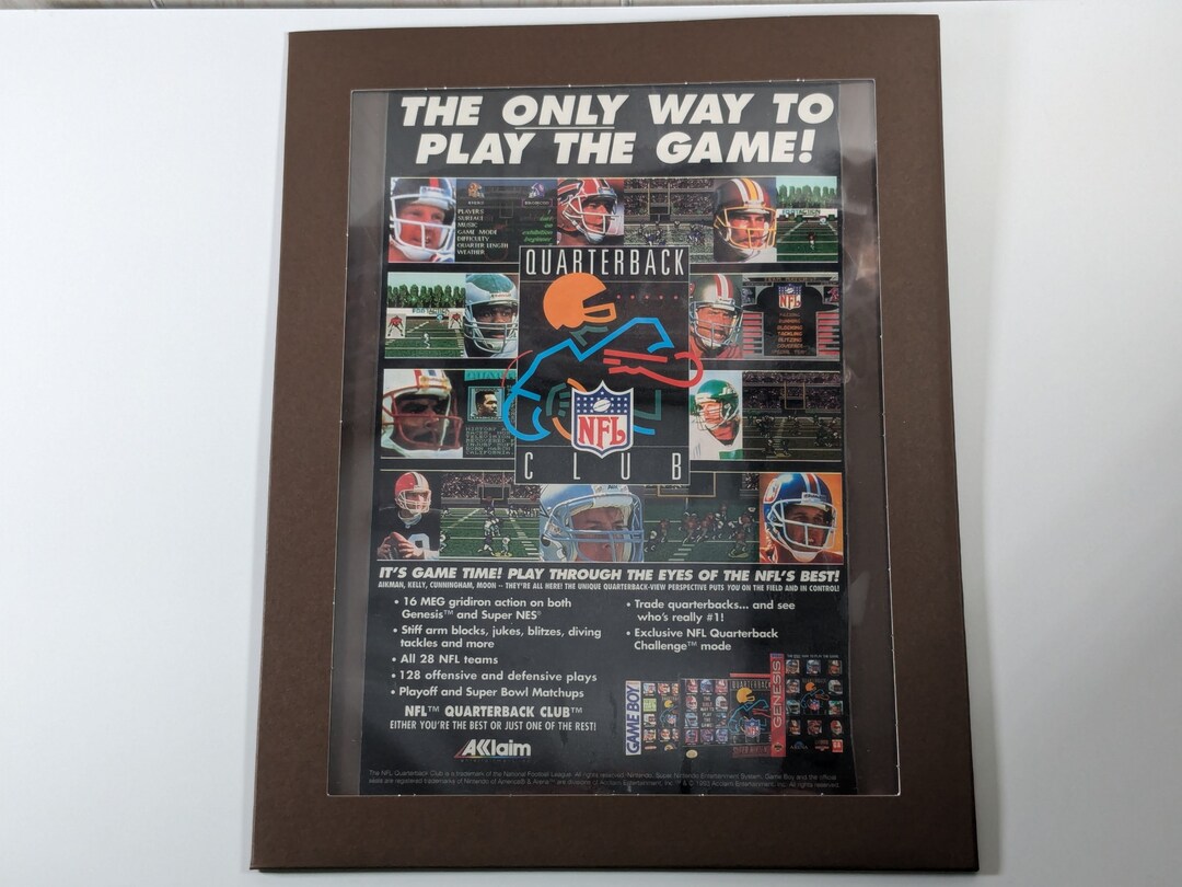 Vintage 1993 Framed Laminated NFL Quarterback Club Advertisement ...