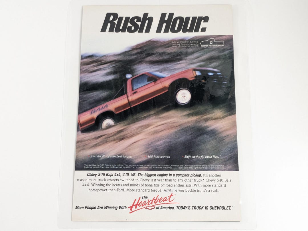 Vintage 1990 Chevy S-10 Baja Ad | Rush Hour 4x4 Pickup Truck Ad ...