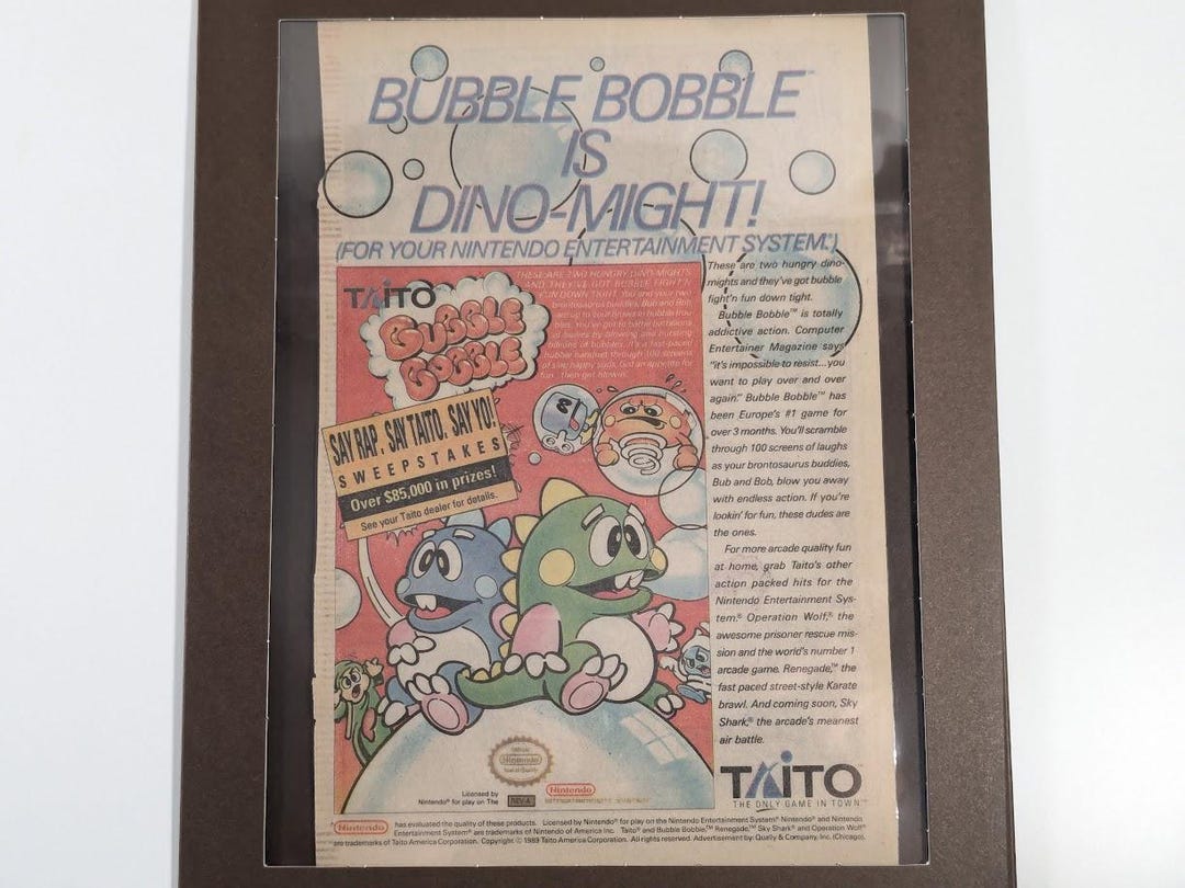 Bubble Bobble Nintendo NES Ad, 1989 Taito Games, Laminated & Cardboard ...