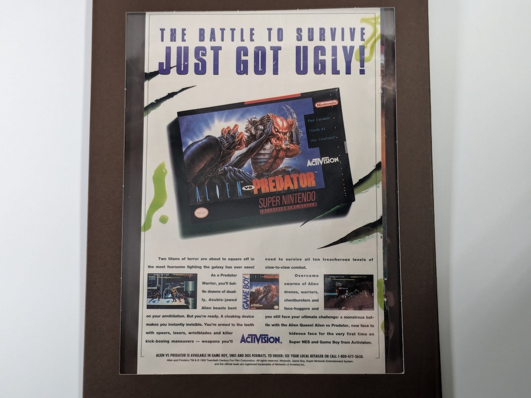Alien Vs. Predator Vintage 1993 Framed Laminated SNES Game ...
