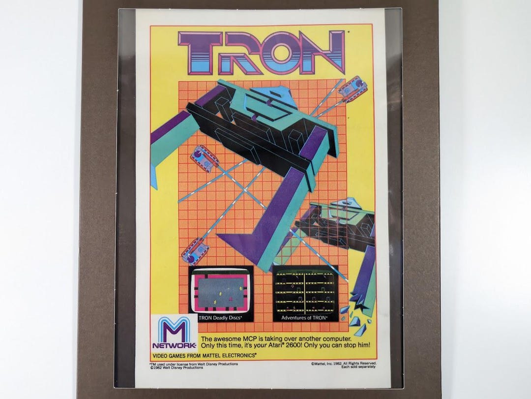 1982 Atari VCS Tron M Network Laminated Ad Framed Vintage Video Game ...