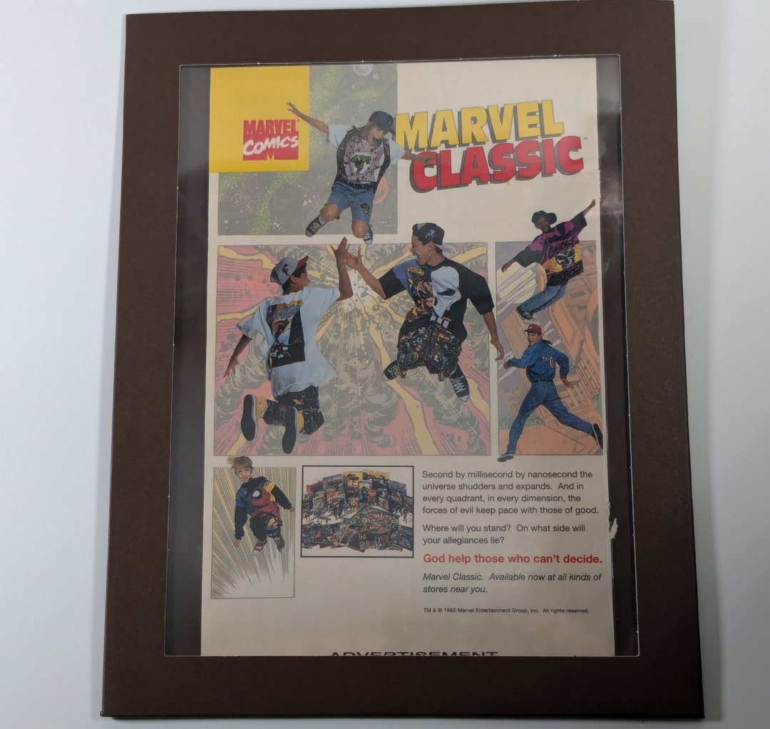 Vintage 1993 Framed Laminated Marvel Classic Apparel Advertisement ...