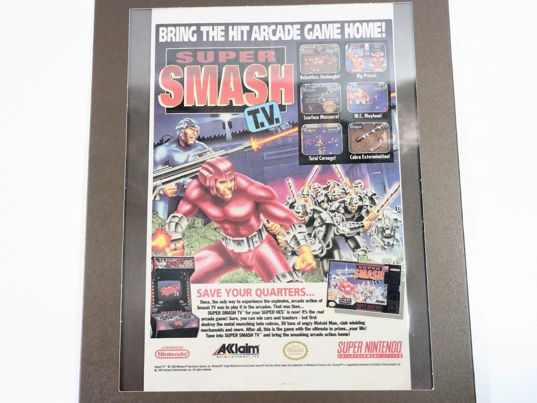 1991 Super Nintendo Laminated Ad for Super Smash TV Framed Gaming ...