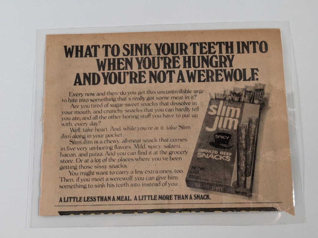 Vintage Slim Jim Ad 1980s Spicy Not A Werewolf Comic Ad – Unique Snack ...