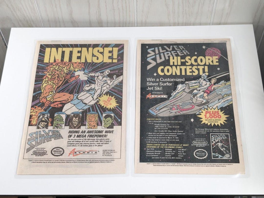 Vintage 2-pack Silver Surfer NES Ads: 1990 Nintendo Game & Hi-score ...