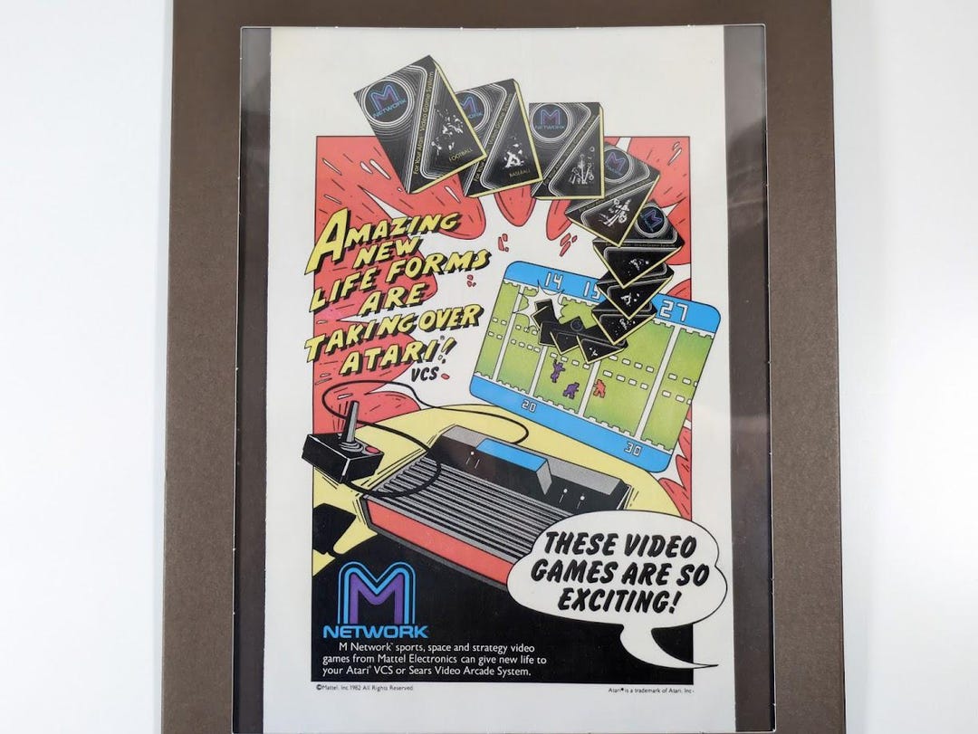 1982 Atari VCS M Network Laminated Ad Framed Vintage Video Game Artwork ...