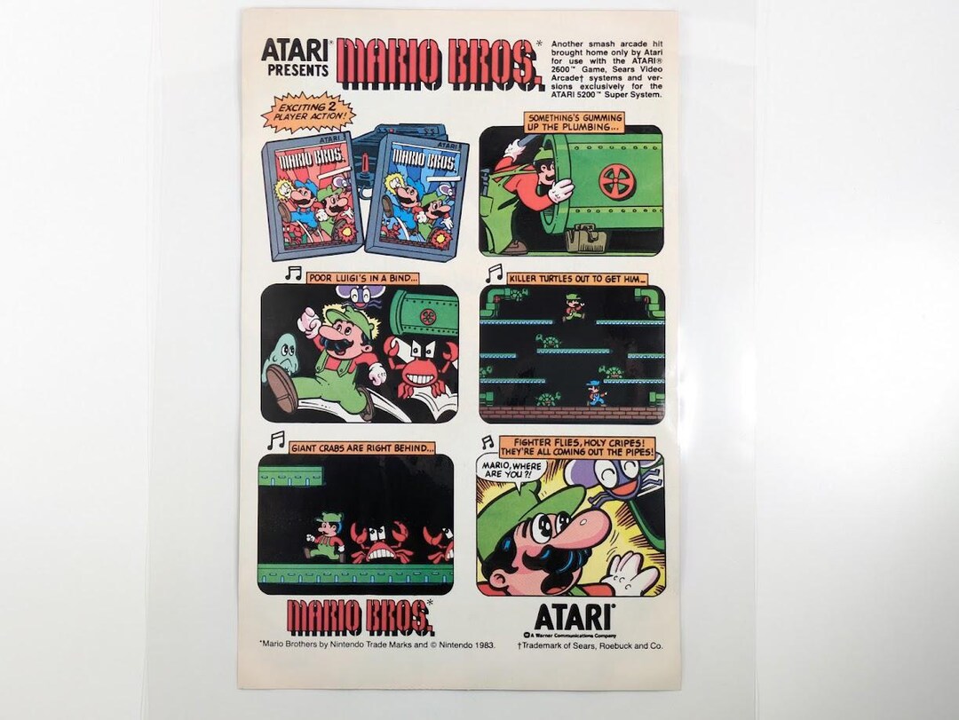Mario Bros on Atari Advertisement - Laminated From Original Comic ...