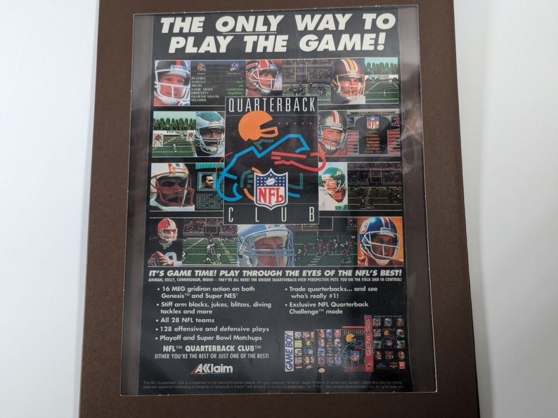 Vintage 1993 Framed Laminated NFL Quarterback Club Advertisement ...