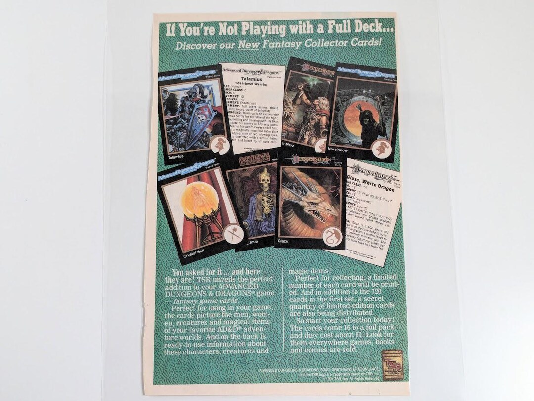 Advanced Dungeons & Dragons Fantasy Collector Cards Promo Ad, Laminated ...