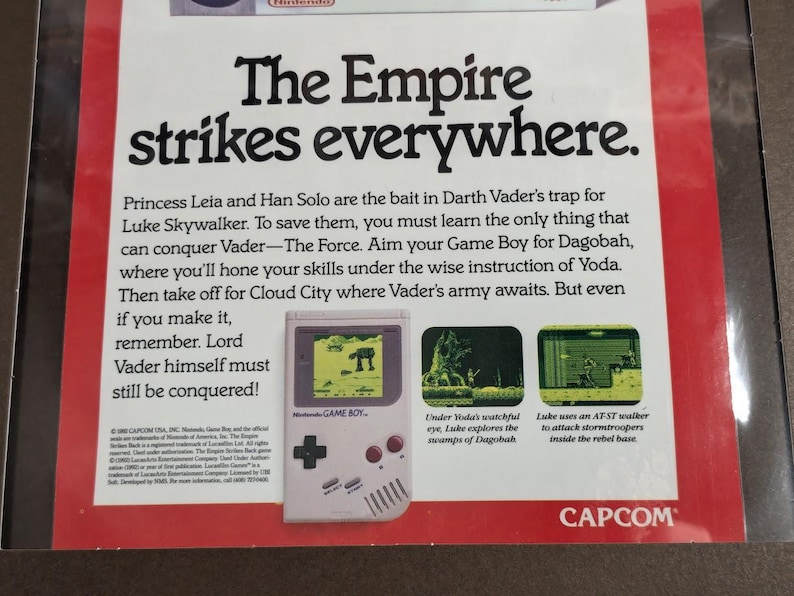The Empire Strikes Back Game Boy Ad 1992 Star Wars CAPCOM Classic 12x9 ...