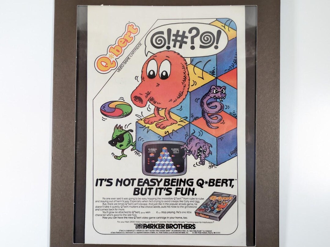 1983 Q*bert Video Game Ad Laminated Vintage Arcade Gaming Art for Atari ...
