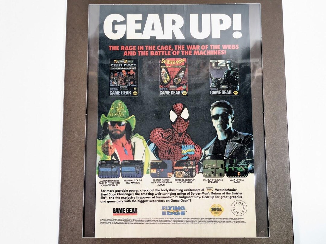 1993 Sega Game Gear Laminated Ad Featuring Terminator, Spider-man, and ...