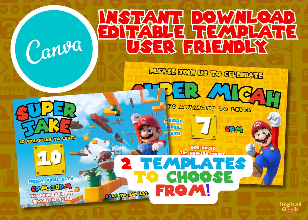 Editable* Super Mario Digital Invitation, Unisex Birthday, Invitation ...