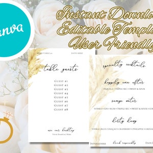 Editable* Wedding Digital Bundle, Table Cards, Cocktail Menu Template ...