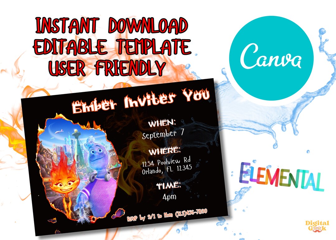 Editable* Elemental Digital Invitation, Unisex Birthday, Invitation ...