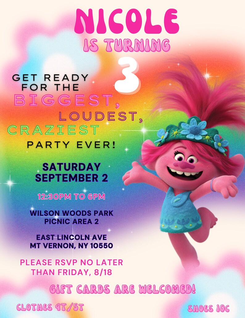 Editable* Trolls Digital Invitation, Trolls Birthday, Invitation ...
