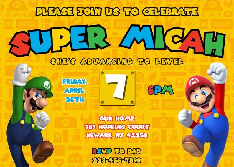Editable* Super Mario Digital Invitation, Unisex Birthday, Invitation ...