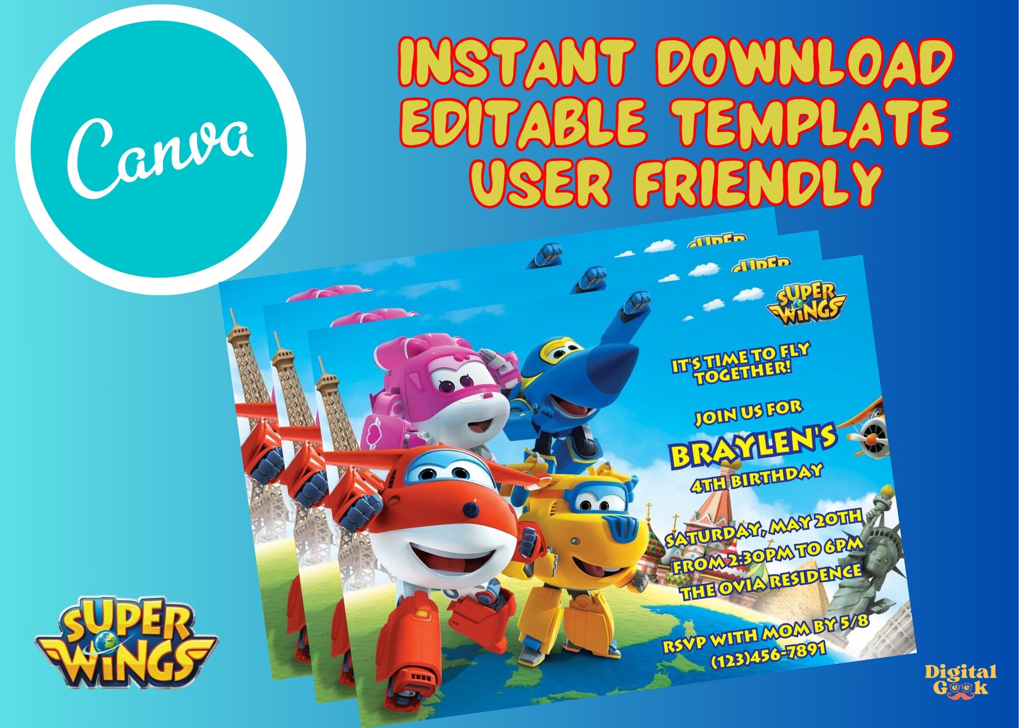 Editable Super Wings Digital Invitation, Super Wings Birthday ...