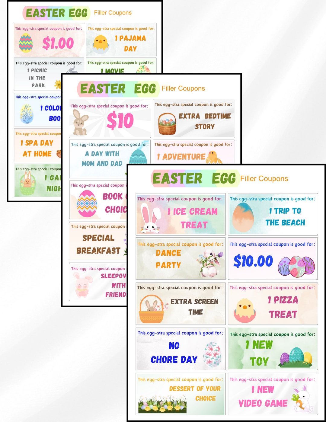 Easter Egg Coupons, Easter Egg Tokens for Kids, Easter Egg Filler ...