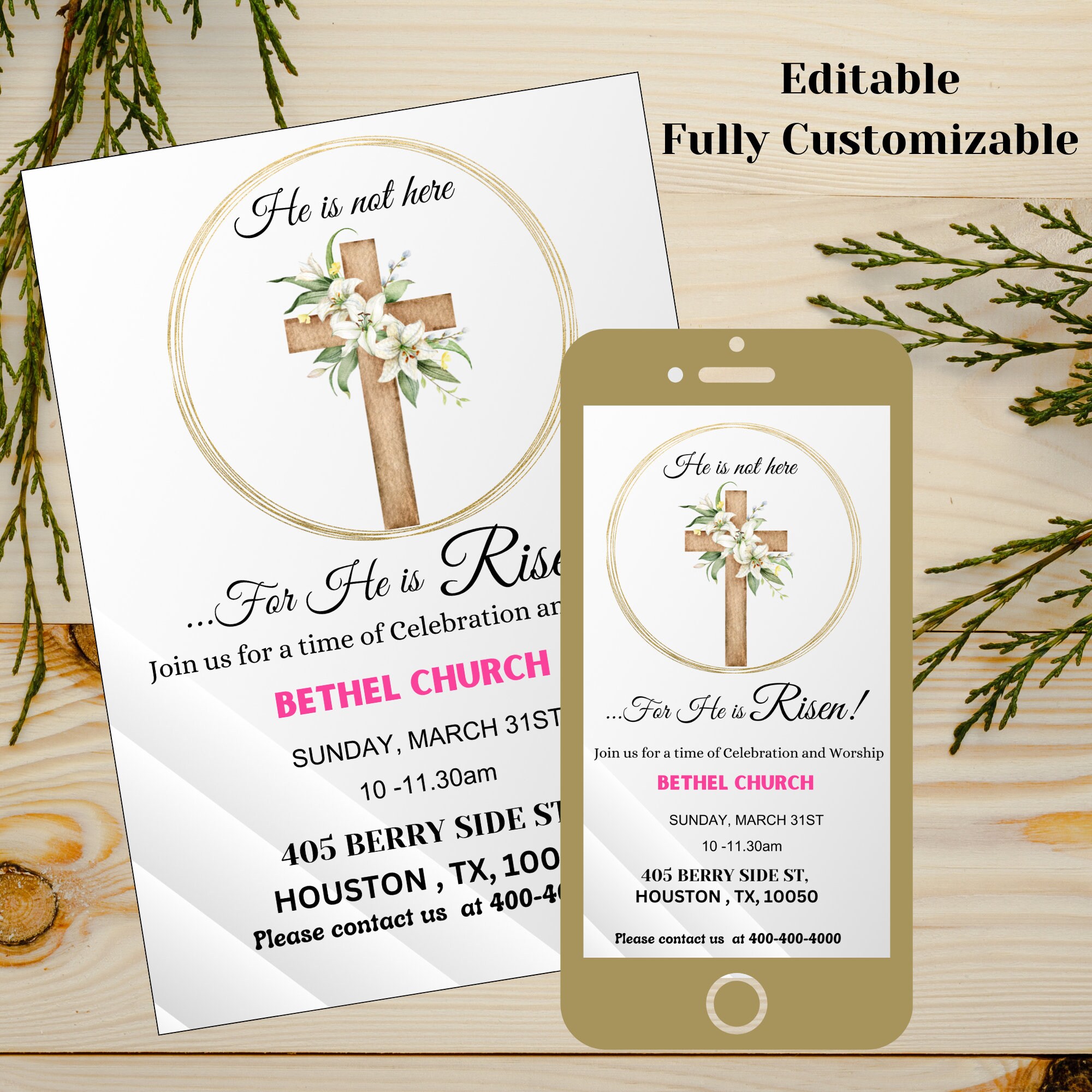 Editable Easter Invitation Card, Church Invitation Card, Easter ...