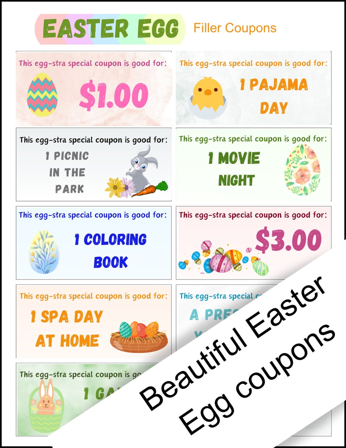 Easter Egg Coupons, Easter Egg Tokens for Kids, Easter Egg Filler ...