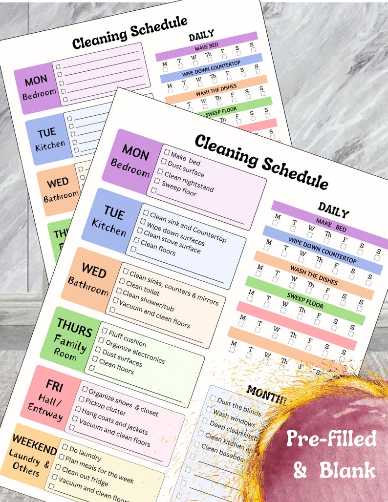 Printable Cleaning Routine, Fillable Cleaning Schedule, Instant Digital ...
