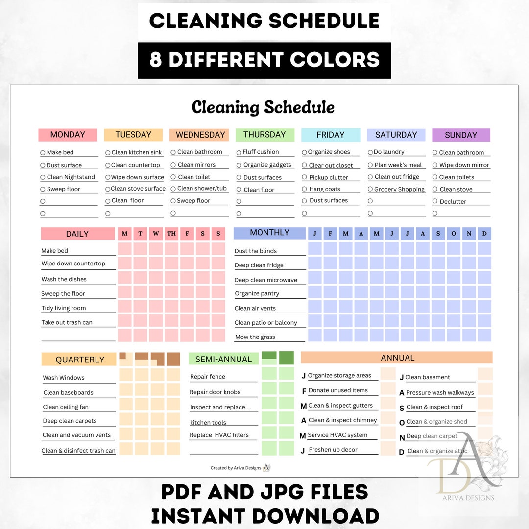 Cleaning Schedule, Fillable Cleaning Schedule, Instant Digital Download ...
