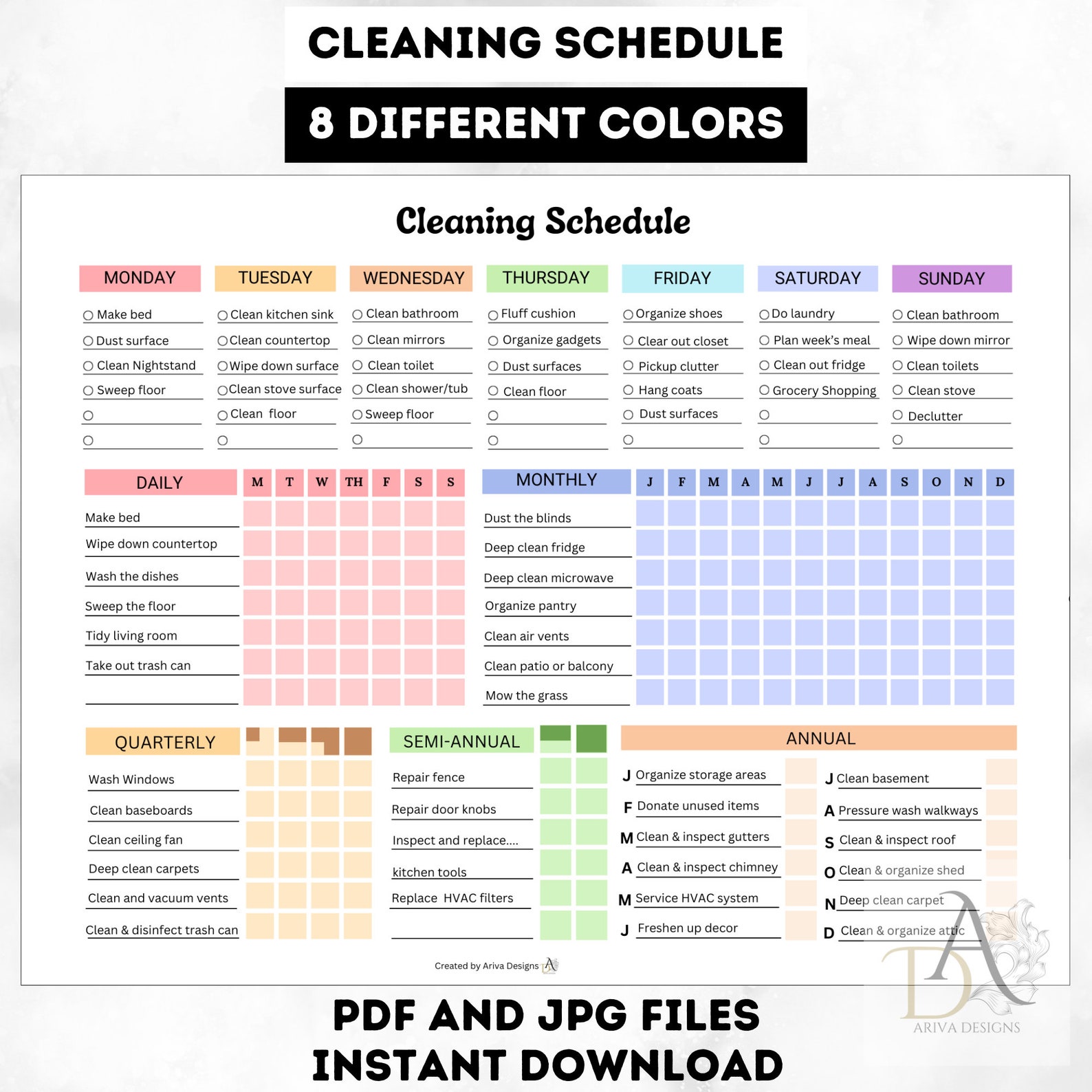 Cleaning Schedule, Fillable Cleaning Schedule, Instant Digital Download ...
