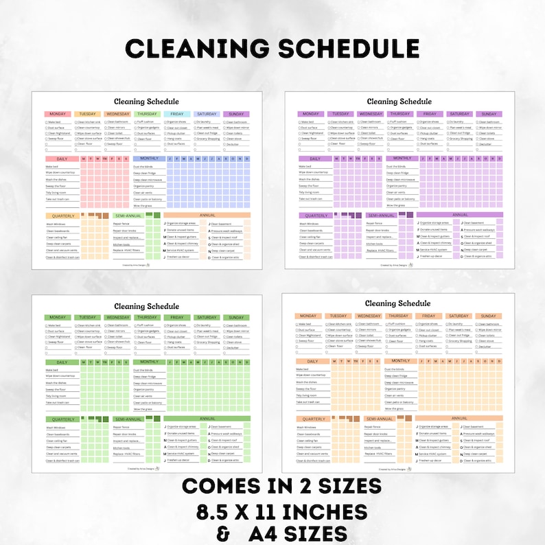 Cleaning Schedule, Fillable Cleaning Schedule, Instant Digital Download ...