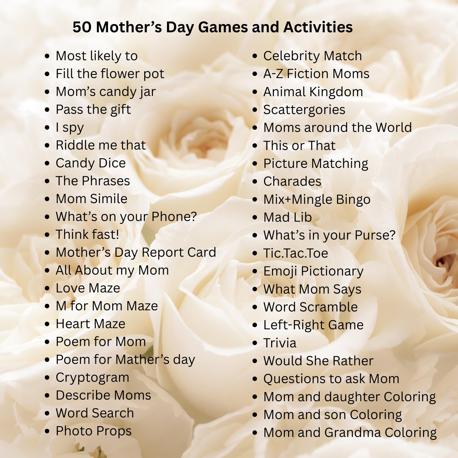 Mother's Day Games, Mothers Day Games, Mothers Day Party Game, Mothers ...