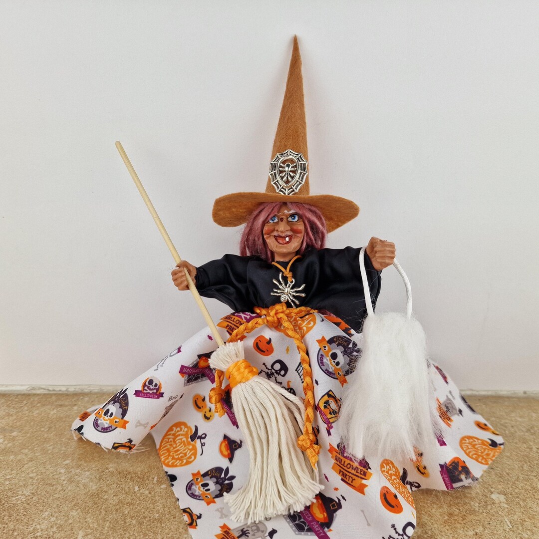 Lady Witch, Fairy Tale Witch Doll,brown Witch Hat With Spider Web,white ...