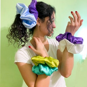 Dusty Blue Set of Satin Scrunchies for Bridesmaid Super Soft Hair Tie ...