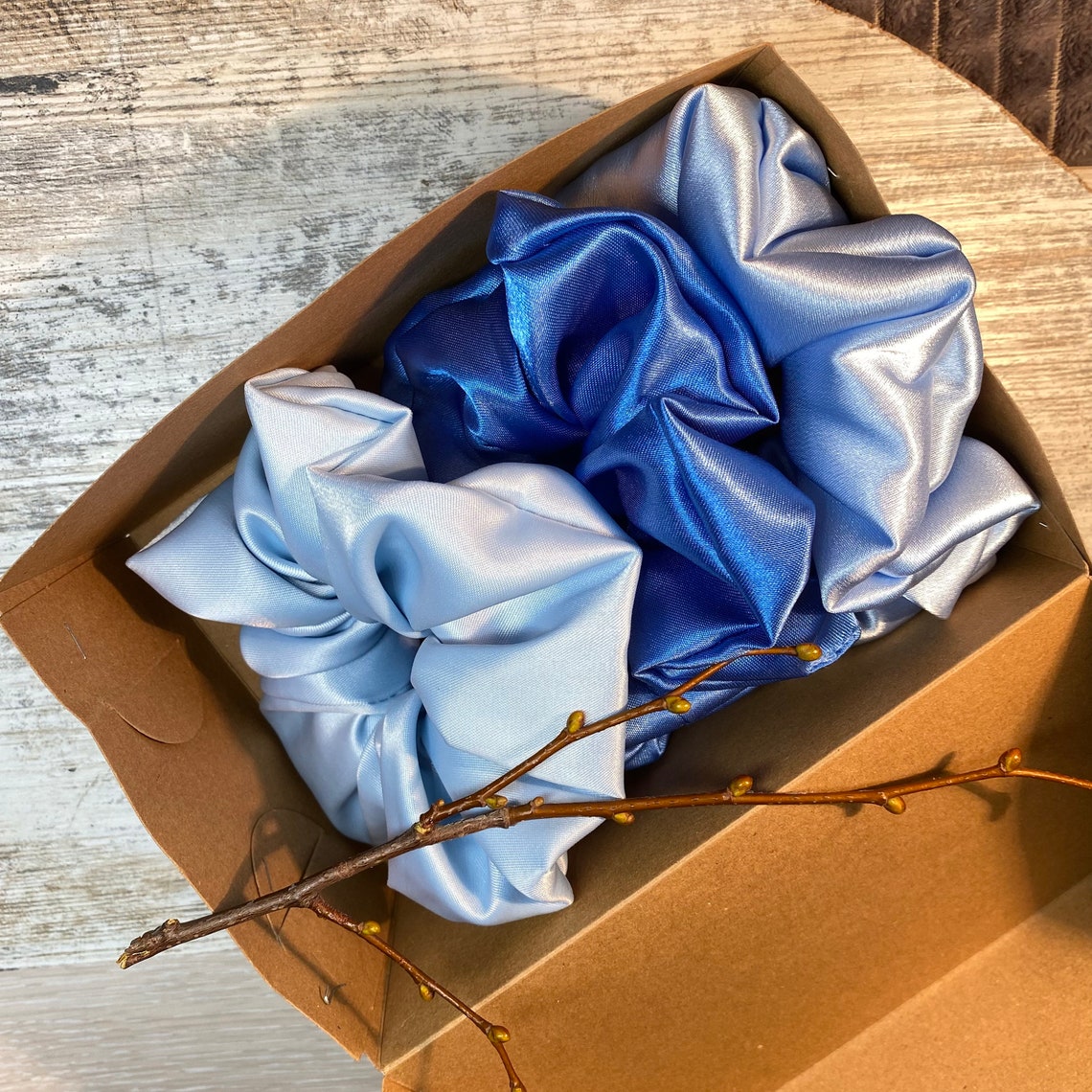 Dusty Blue Set of Satin Scrunchies for Bridesmaid Super Soft Hair Tie ...