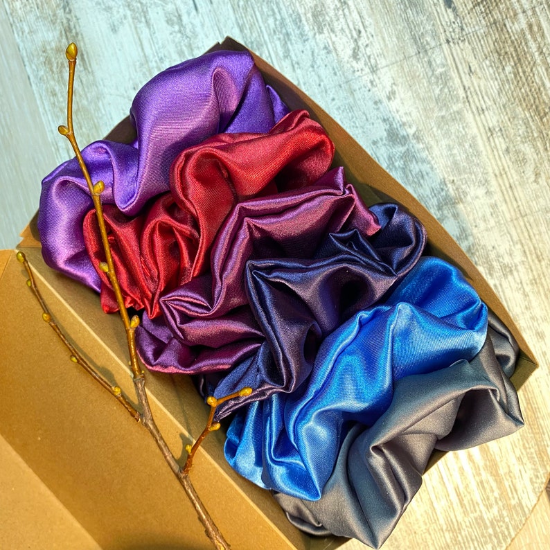 Dusty Blue Set of Satin Scrunchies for Bridesmaid Super Soft Hair Tie ...