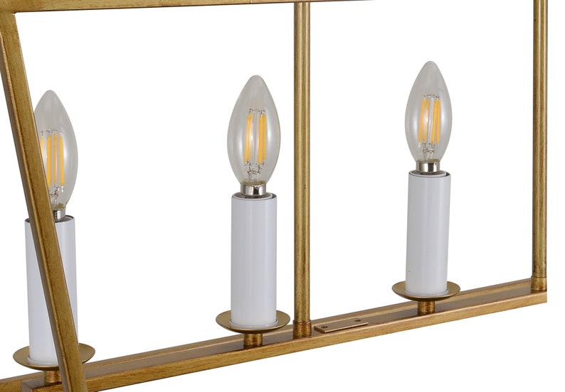5-light Gold Linear Chandelier, Modern Rectangle Dining Room Light ...