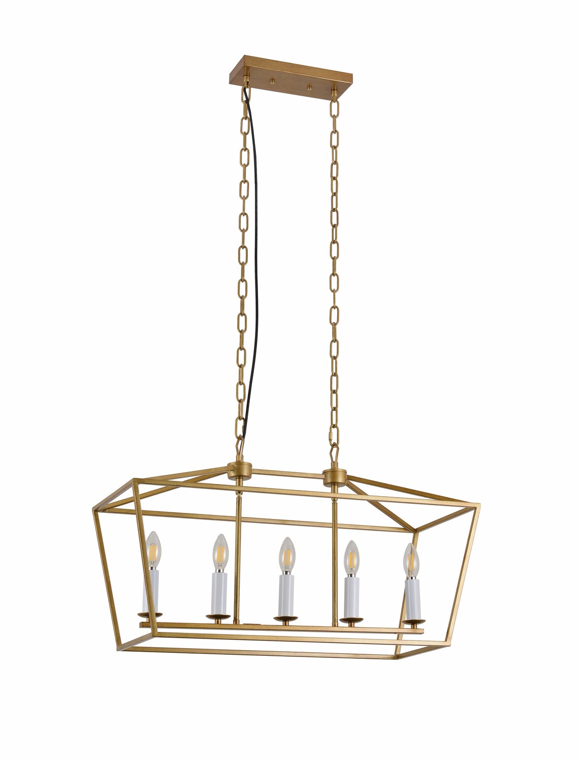 5-light Gold Linear Chandelier, Modern Rectangle Dining Room Light ...