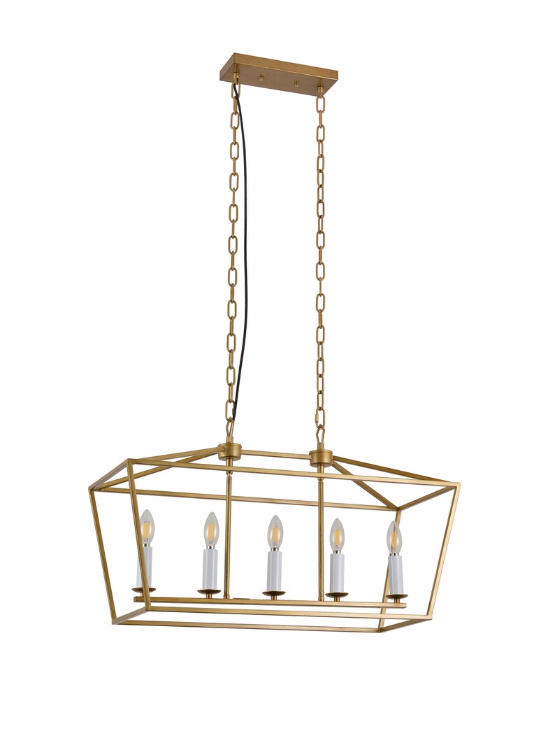 5-light Gold Linear Chandelier, Modern Rectangle Dining Room Light ...