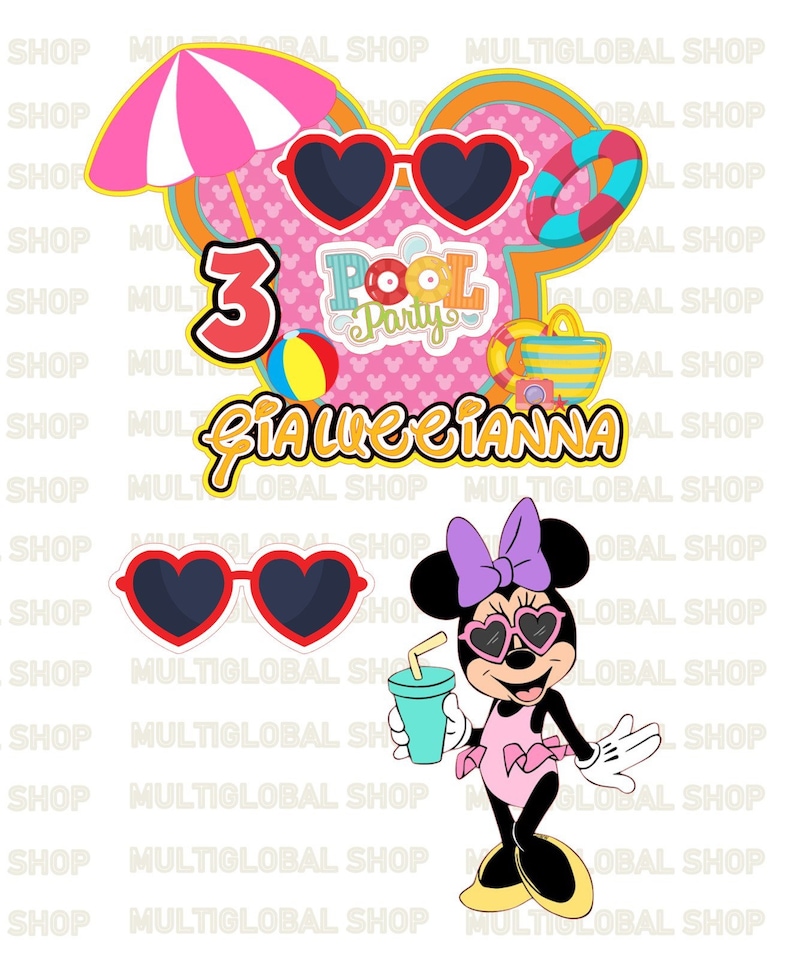 Cake Topper Minnie Pool Party Digital / Cake Topper in SVG Format ...